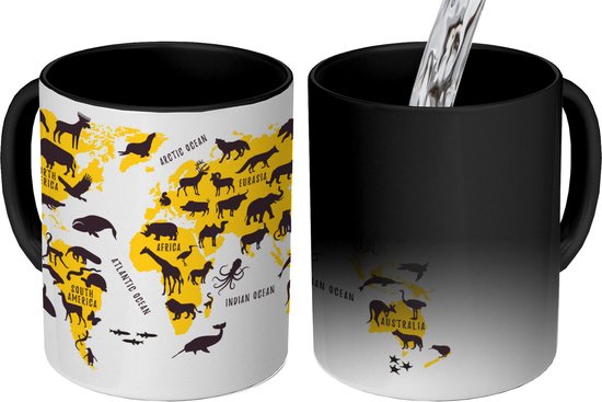 Magic Mug - Photo Warm Mug - Carte du Wereldkaart - Jaune - Animaux ...