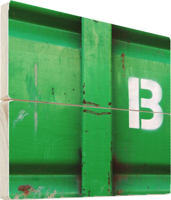 Letter B op hout - 50x50 - Letter B op groene opslag container ...