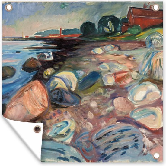 Tuin poster Oever met rood huis - Edvard Munch - 200x200 cm - Tuindoek ...