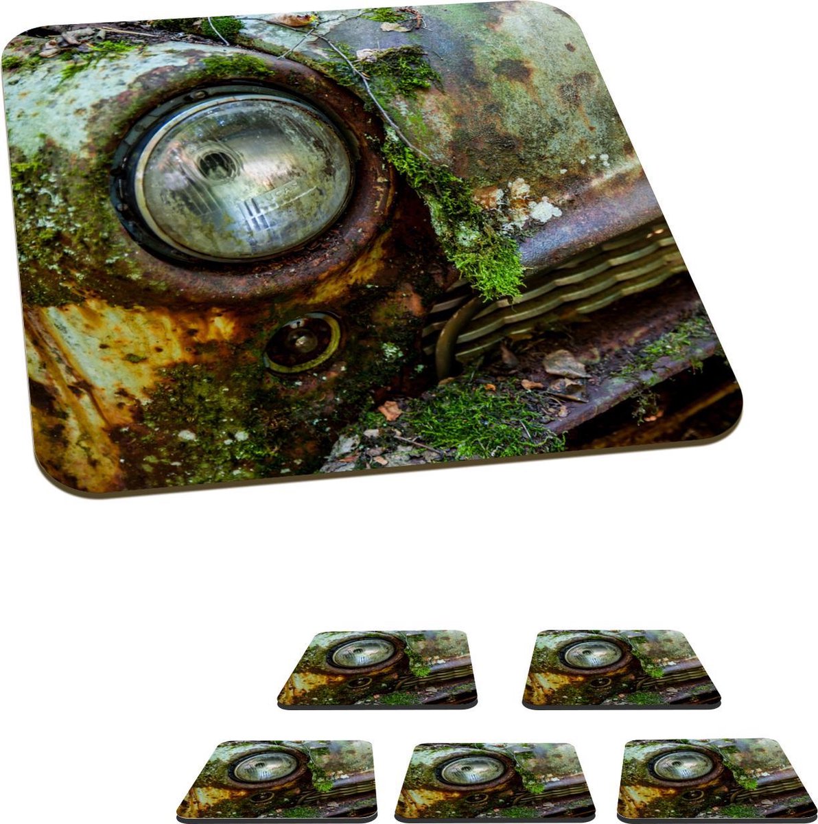 Onderzetters voor glazen - Auto - Mos - Roest print - 10x10 cm ...