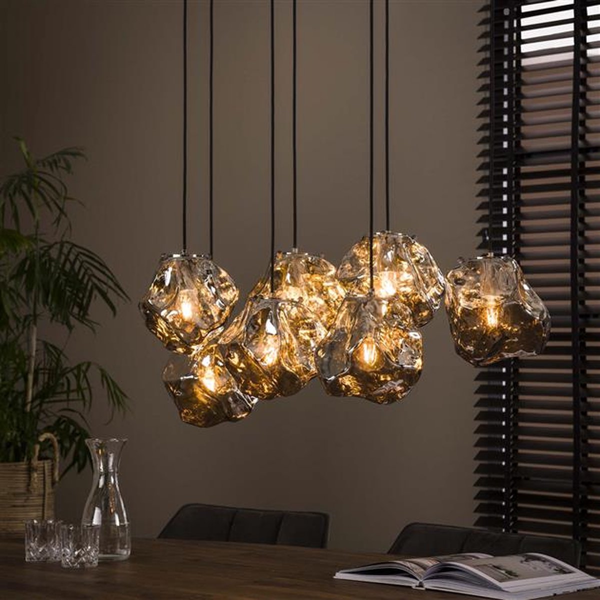 Crea Hanglamp Eetkamer 4+3 Saxum / Chromed glas - Industrieel ...