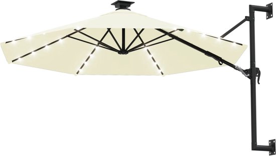 Decoways - Wandparasol met LED's en metalen paal 300 cm zandkleurig ...