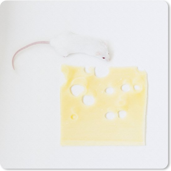 Muismat - Mousepad - Witte muis met een plak Zwitserse kaas - 30x30 cm ...