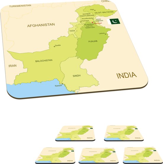 Onderzetters voor glazen - Illustratie van kaart van Pakistan en haar ...