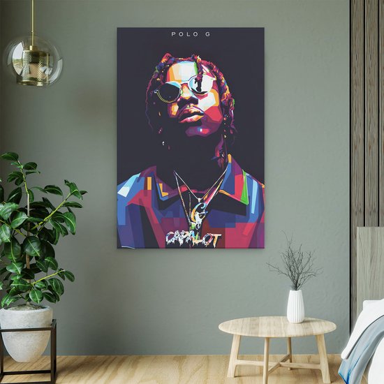Artaza Canvas Schilderij Rapper Polo G Capalot in Abstracte Kleuren ...