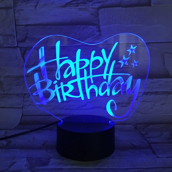 3D Led Lamp Met Gravering - RGB 7 Kleuren - Happy Birthday | bol