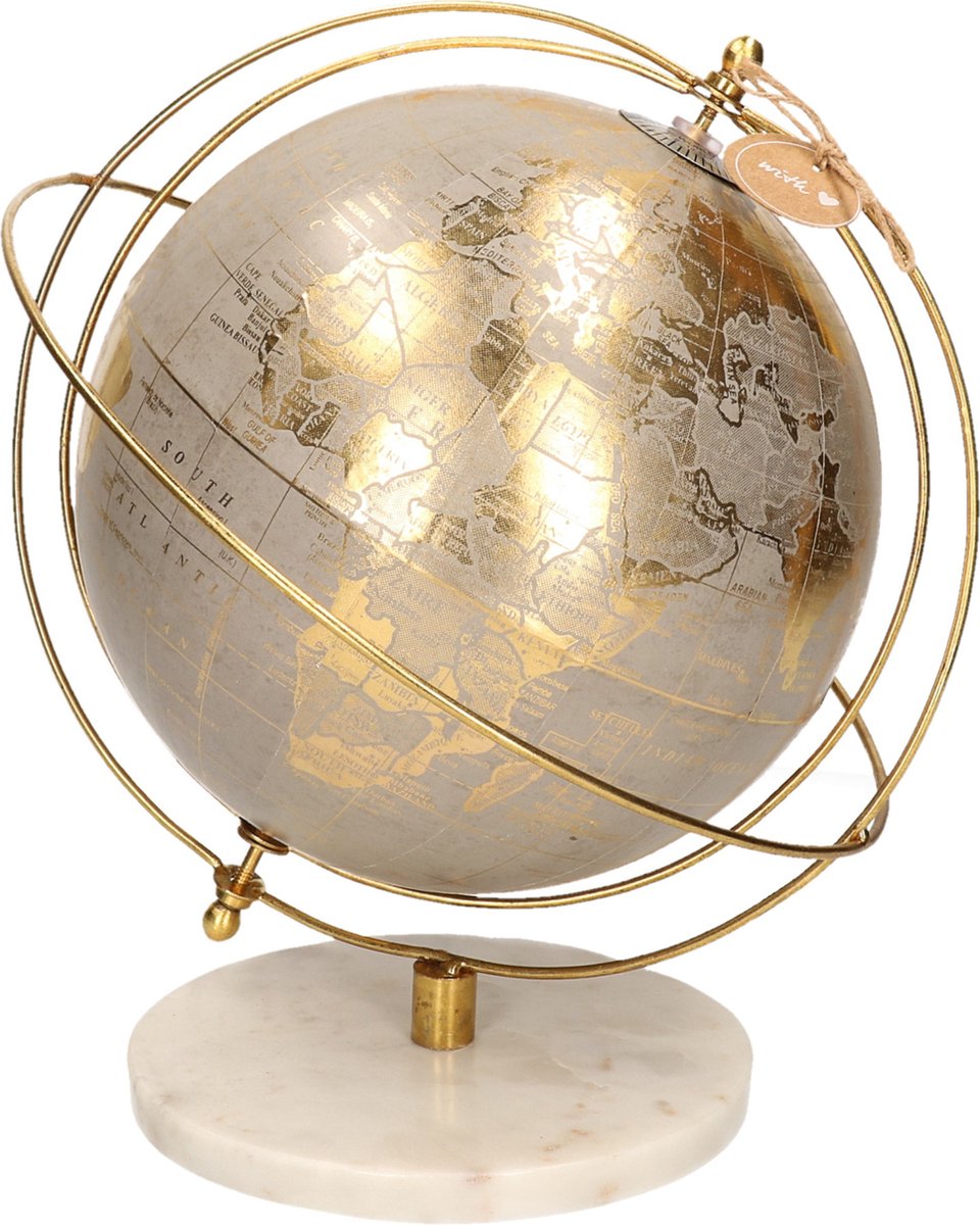 Decoratie wereldbol/globe goud/grijs op marmeren voet/standaard 25 x 28 ...