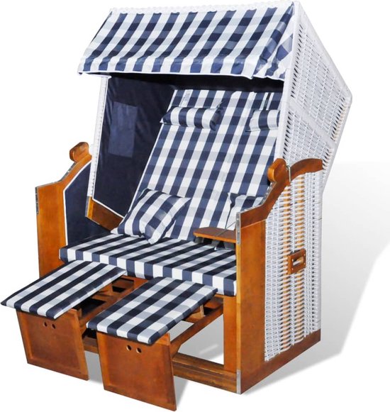 Strandkorf blauw wit geruit met kap (2 persoons) | bol.com