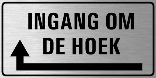 Ingang om de hoek bord links, geborsteld aluminium 300 x 150 mm | bol