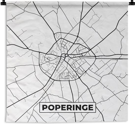 Wandkleed - Wanddoek - België – Poperinge – Stadskaart – Kaart – Zwart ...
