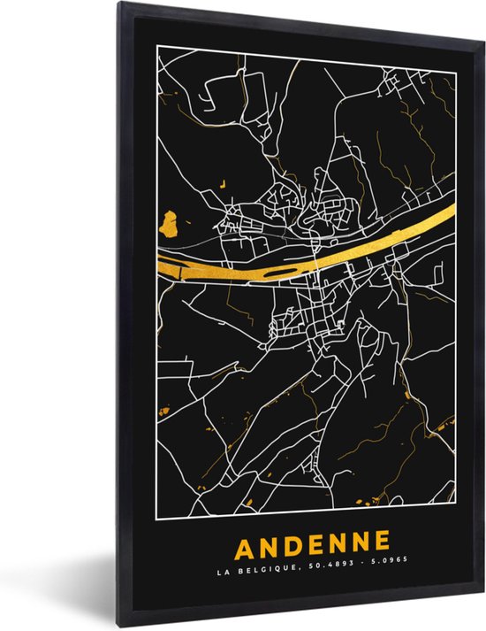Fotolijst incl. Poster - Kaart - Gold - Ardenne - Plattegrond ...