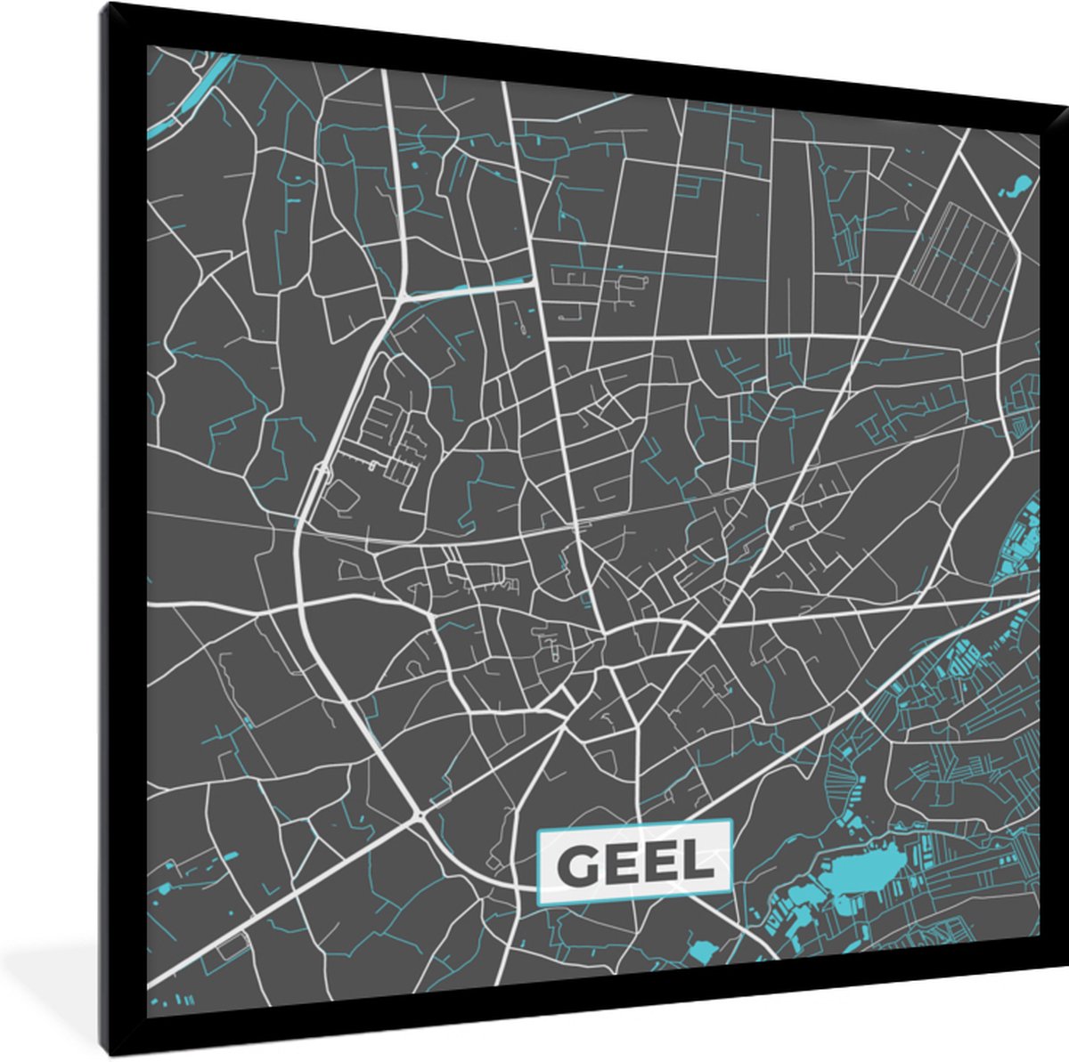 Fotolijst incl. Poster - Stadskaart – Grijs - Kaart – Geel – België ...