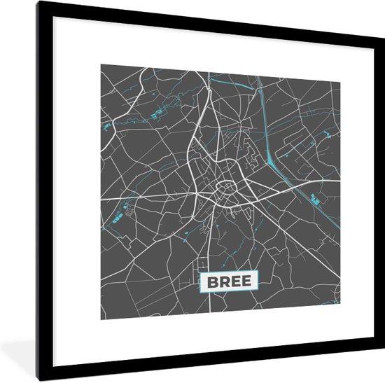 Fotolijst incl. Poster - Plattegrond – Bree – Blauw – Stadskaart ...