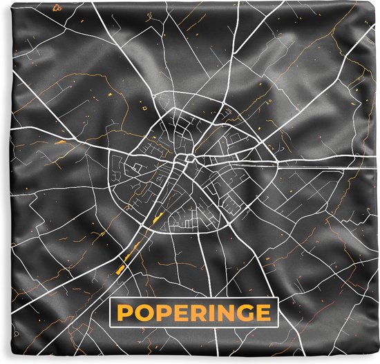 Kussenhoes 40x40 cm - Stadskaart - Poperinge - Black en gold ...