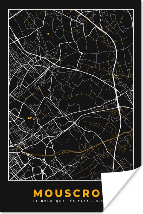 Poster Kaart - Mouscron - Stadskaart - Plattegrond - Goud - 20x30 cm | bol