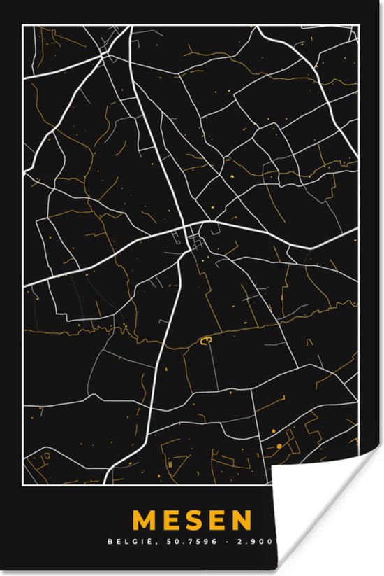 Poster Mesen - Goud - Kaart - Plattegrond - Stadskaart - 80x120 cm ...