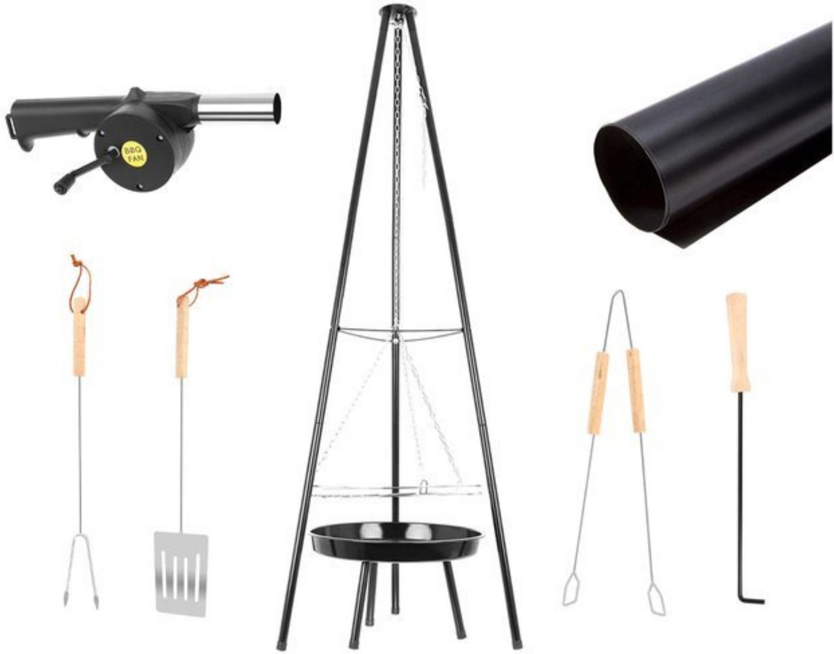 Hangende BBQ - Driepoot BBQ - Hangende Tripod Tuingrill - Inclusief 6 ...