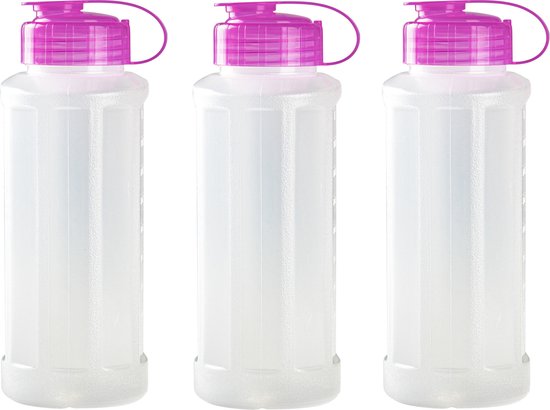 3x gourdes en plastique 1100 ml transparent avec bouchon rose - Gourdes ...
