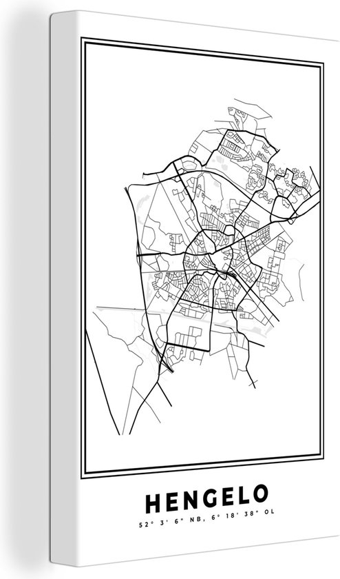 Canvas Schilderij Plattegrond – Hengelo – Zwart Wit – Stadskaart ...