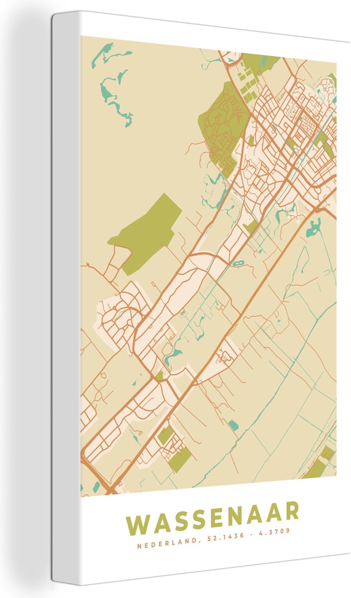 Canvas Schilderij Wassenaar - Vintage - Stadskaart - Plattegrond ...