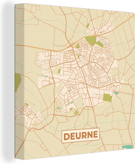 Canvas Schilderij Deurne - Stadskaart -Kaart - Plattegrond - Nederland ...