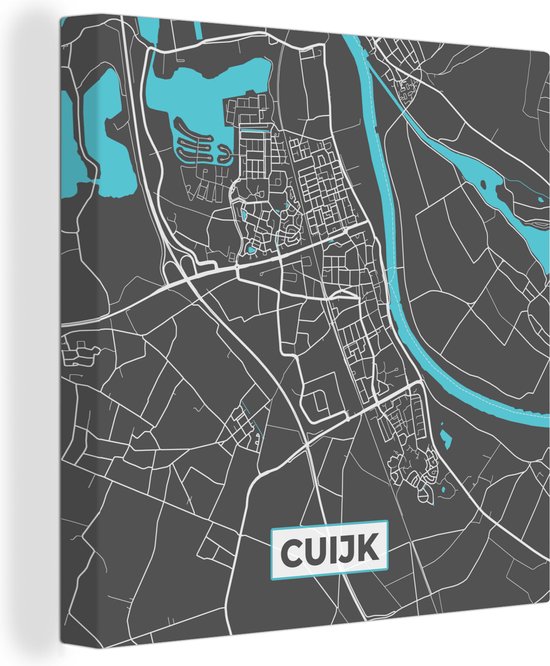 Canvas Schilderij Cuijk - Plattegrond - Stadskaart - Kaart - Blauw ...