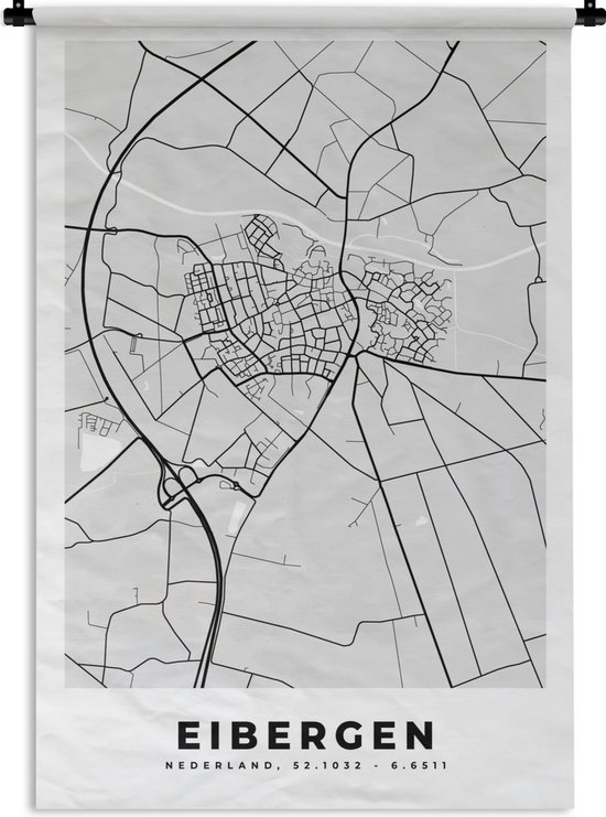 Wandkleed - Wanddoek - Eibergen - Zwart Wit - Stadskaart - Plattegrond ...