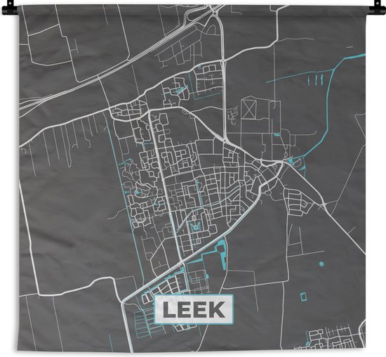 Wandkleed - Wanddoek - Leek - Blauw - Plattegrond - Stadskaart - Kaart ...