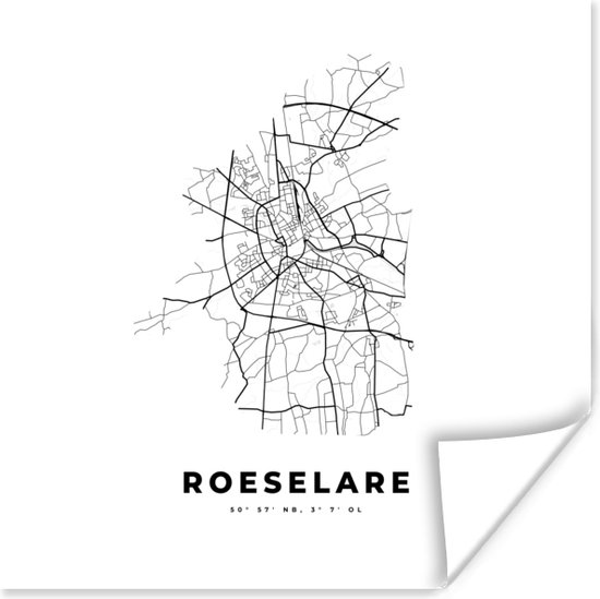 Poster Kaart – Plattegrond – Stadskaart – Roeselare – België – Zwart ...