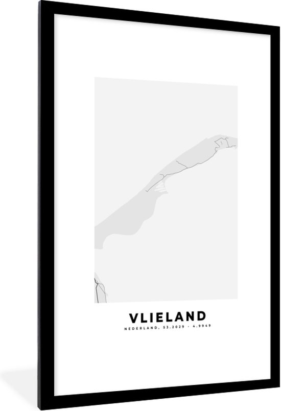 Fotolijst incl. Poster - Kaart - Eiland - Vlieland - Plattegrond - Stadskaart - 80x120... | bol