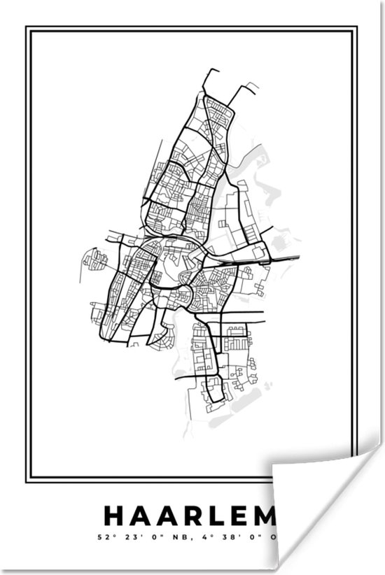 Poster Plattegrond – Haarlem – Zwart Wit – Stadskaart - Kaart ...