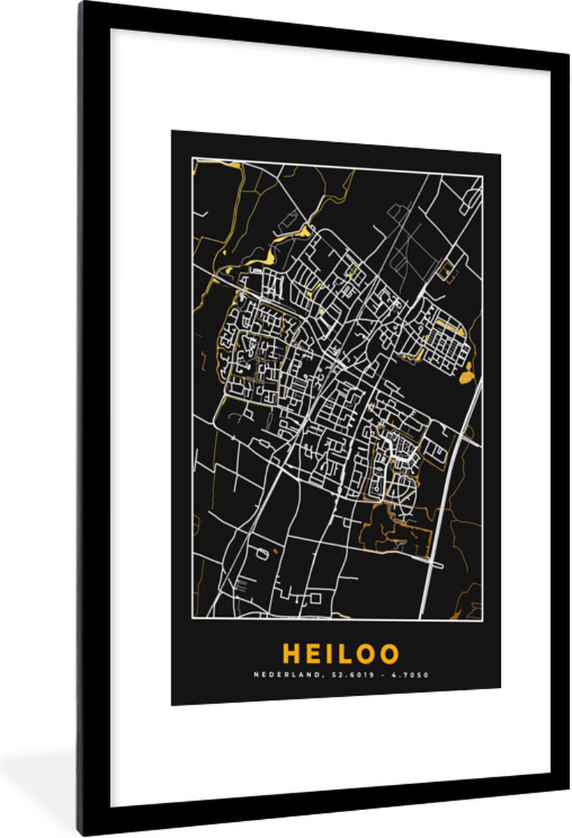 Fotolijst incl. Poster - Heiloo - Black and Gold - Stadskaart - Kaart ...