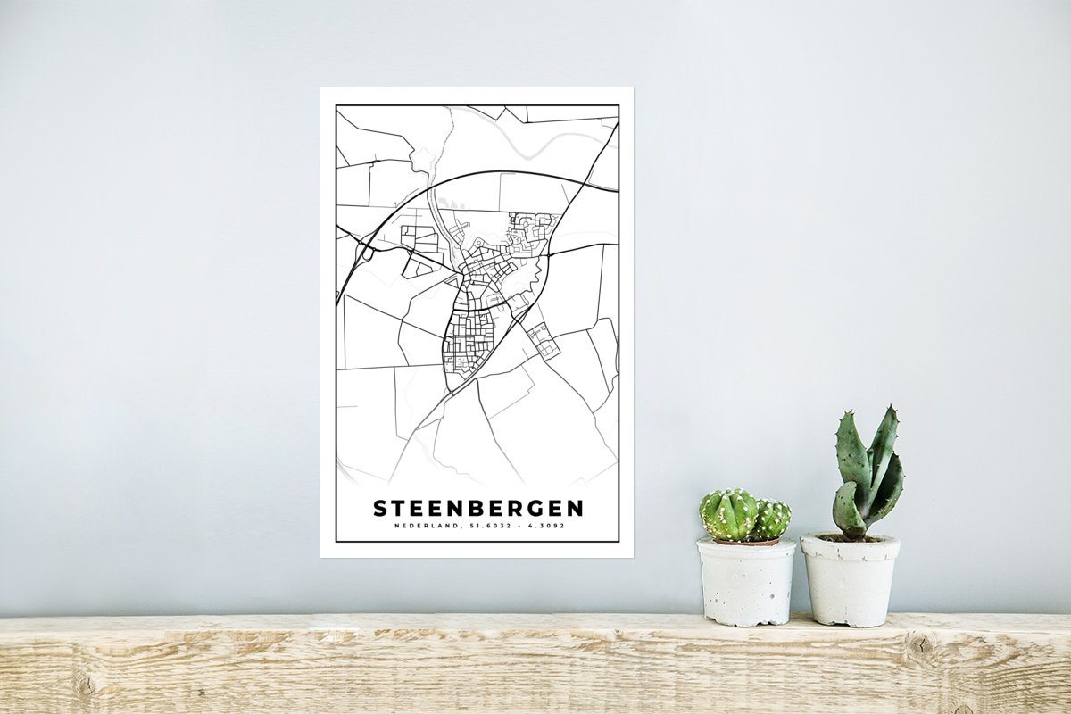 Poster Kaart - Stadskaart - Nederland - Plattegrond - Steenbergen ...