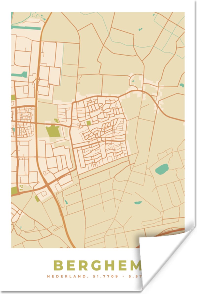 Poster Stadskaart - Nederland - Kaart - Plattegrond - Berghem - 120x180 ...