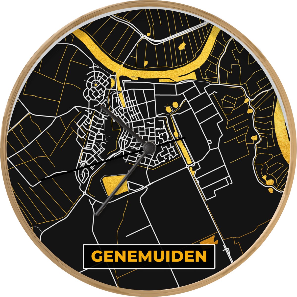 Klok - Ø 30 cm - Stadskaart - Genemuiden - Plattegrond - Goud - Kaart ...