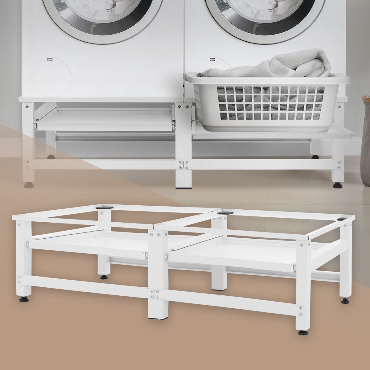 Set van 2 Wasmachine Onderkasten met Uittrekbare Planken Wit Staal ML ...