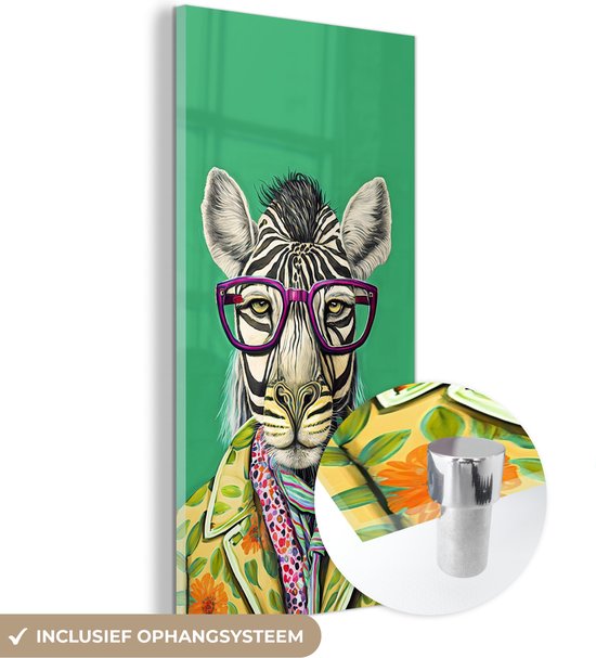 MuchoWow® Glasschilderij 40x80 cm - Schilderij acrylglas - Zebra - Bril ...