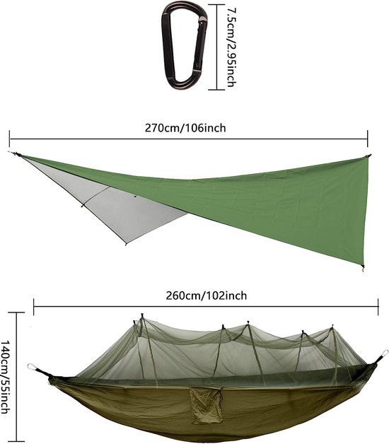 Hangmat, outdoor, hangmat met muggennet, reizen, camping, hangmat ...
