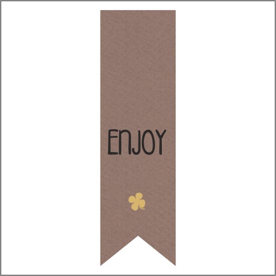 Sticker - "ENJOY" - Etiket - Vaantje - 85x25mm - Bruin/Zwart/Goud ...