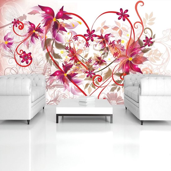 Fotobehang - Vlies Behang - Harten en Bloemen Kunst - 254 x 184 cm | bol