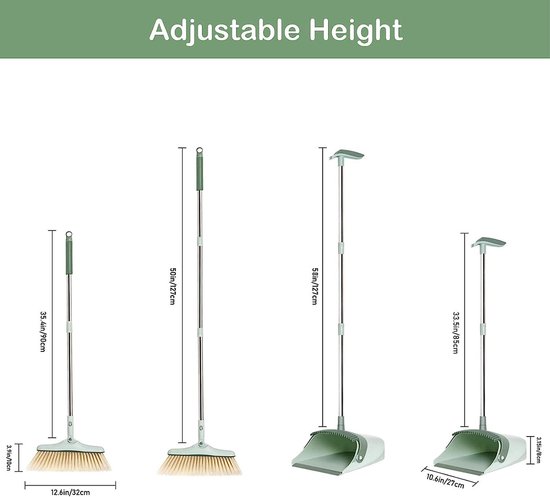 Bezem en stoffer set, schop set met lange steel (125 cm), bezem en blik ...