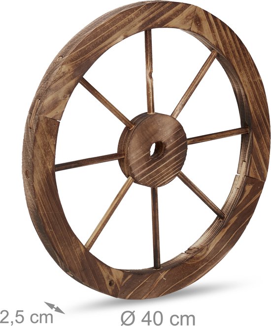 Relaxdays decoratie wiel - set van 3 - houten wiel - wagenwiel ...