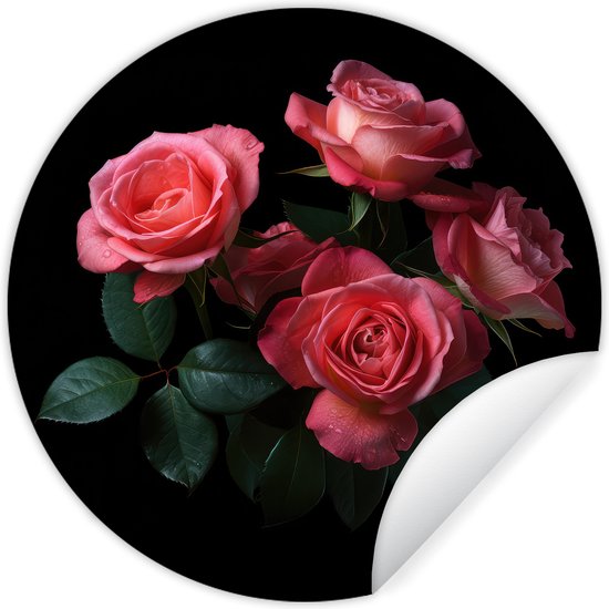 WallCircle - Muurstickers - Behangcirkel - Rozen - Roze - Bloemen - Natuur - Zwart - ⌀... | bol