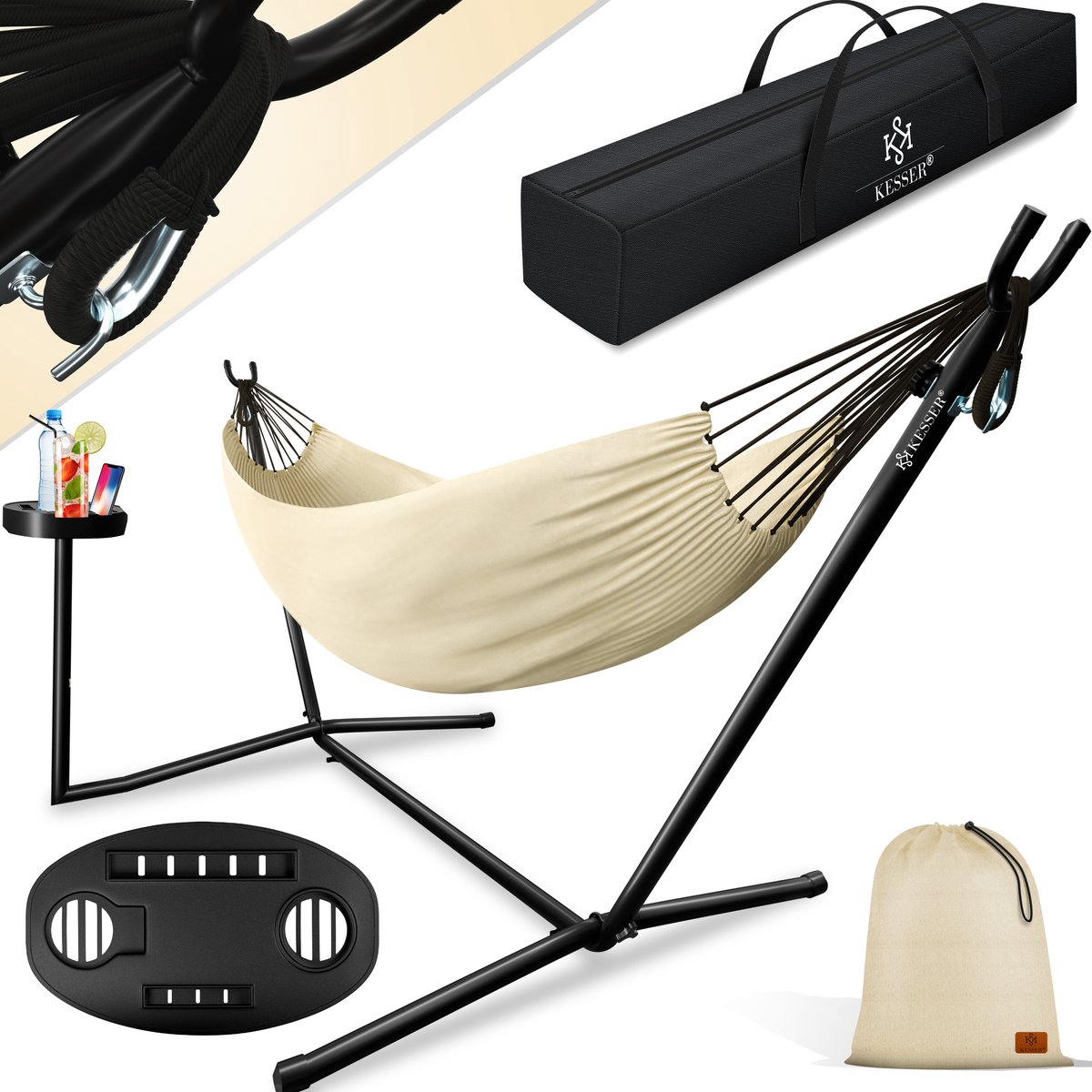 KESSER® Hangmat LAKE met Frame Drinkhouder Dubbele Hangmat voor 2 ...