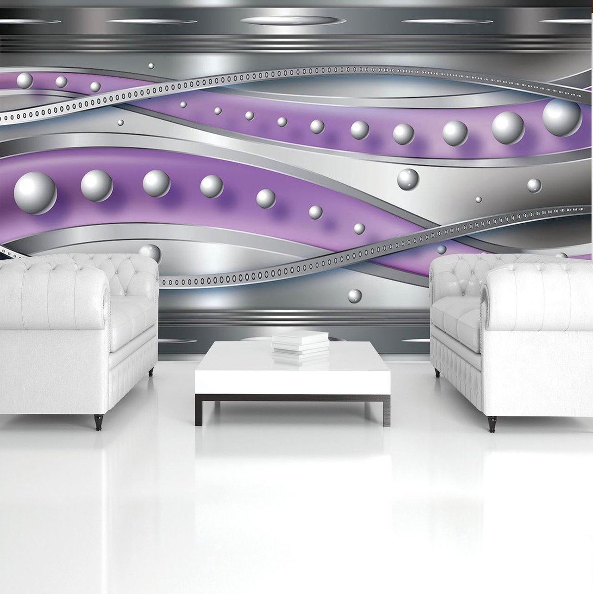 Fotobehang - Vlies Behang - Zilver en Paars Patroon - 416 x 254 cm | bol