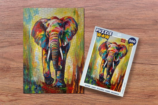 Puzzel Olifant - Kunst - Schilderij - Dieren - Regenboog - Legpuzzel ...