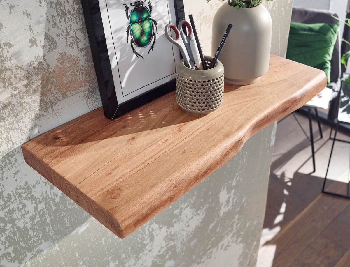 Rootz Wandplank - Acaciahout met Boomrand - Design Zwevende Plank ...