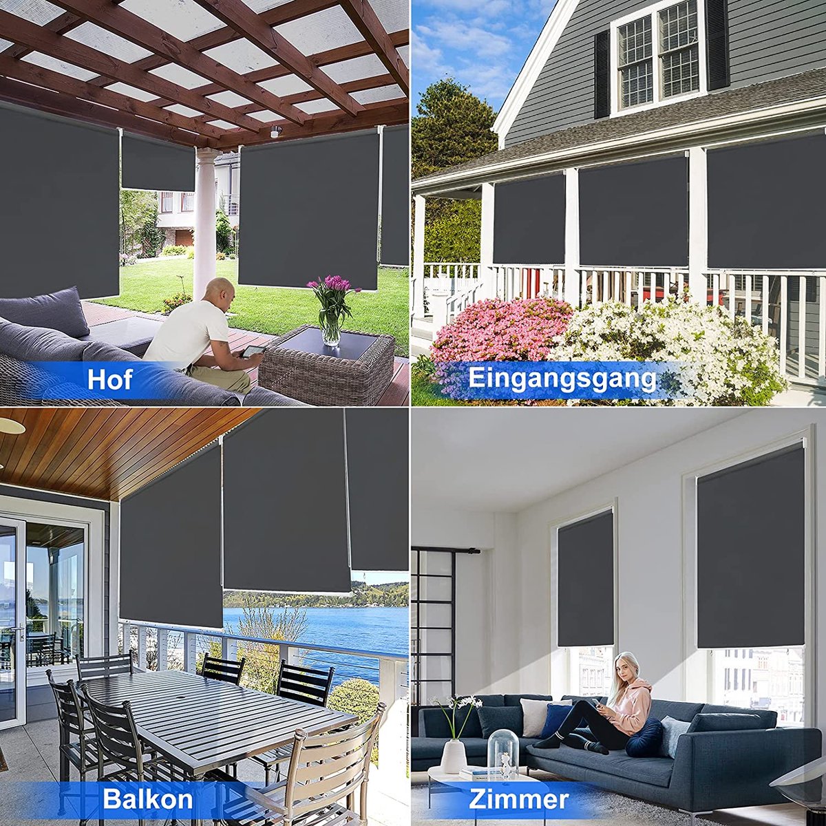 Antraciet verticaal zonnescherm, buitenrolgordijn, 180 x 240 cm ...