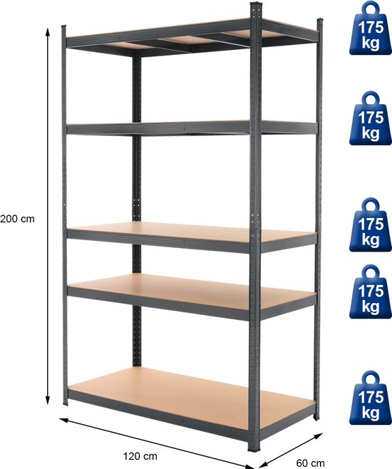 ECD Germany Set van 2 zware rekken 200x120x60 cm antraciet ...