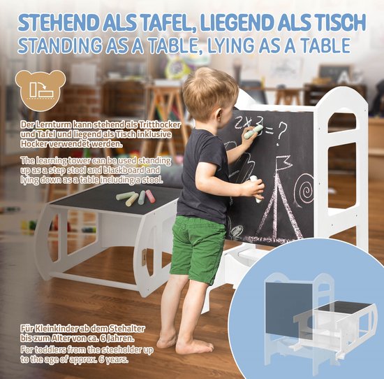 Leertoren 2in1 voor kinderen vanaf 1 jaar Wit gemaakt van hout incl. bord by Joyz | bol